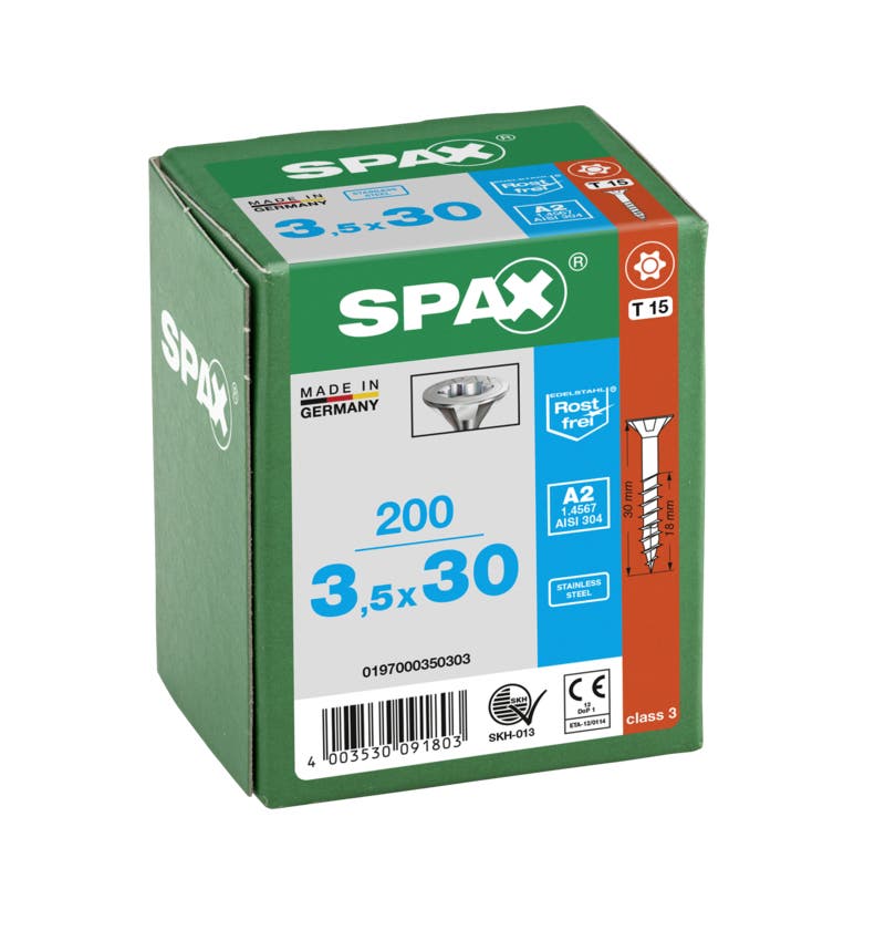 SPAX spaanplaatschroeven - T15 Platkop - 3.5 x 30 mm - RVS deeldraad ...